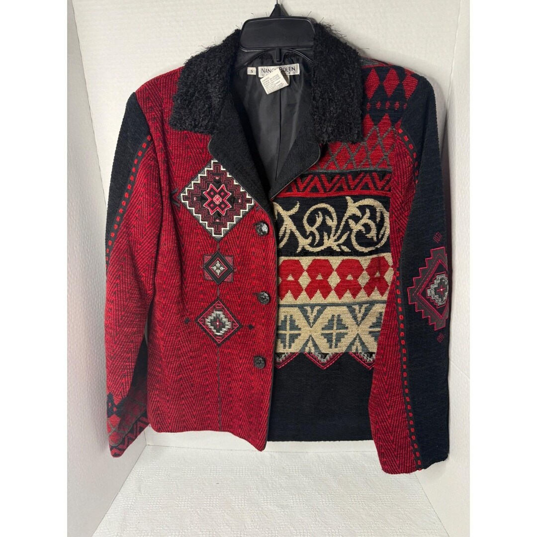 Nancy Bolen Women Geometric Southwest Aztec Print Blazer Jacket Small ...