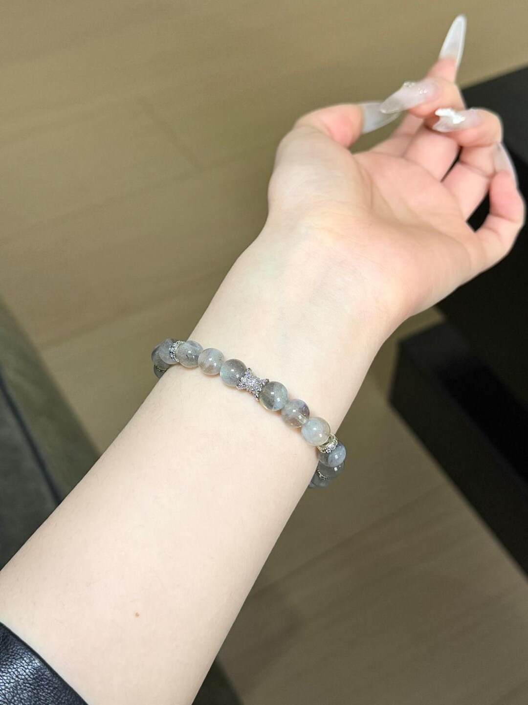 Gray Moonstone Bracelet: Dainty Natural Crystal Jewelry, Calming ...