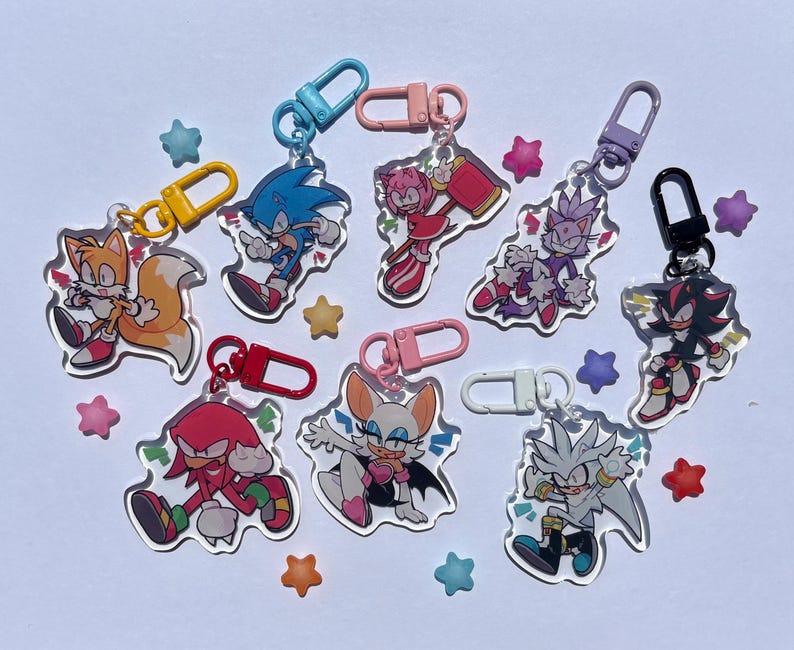 Individual Sonic Character Epoxy Keychain - Sonic, Tails, Amy, Knuckles ...