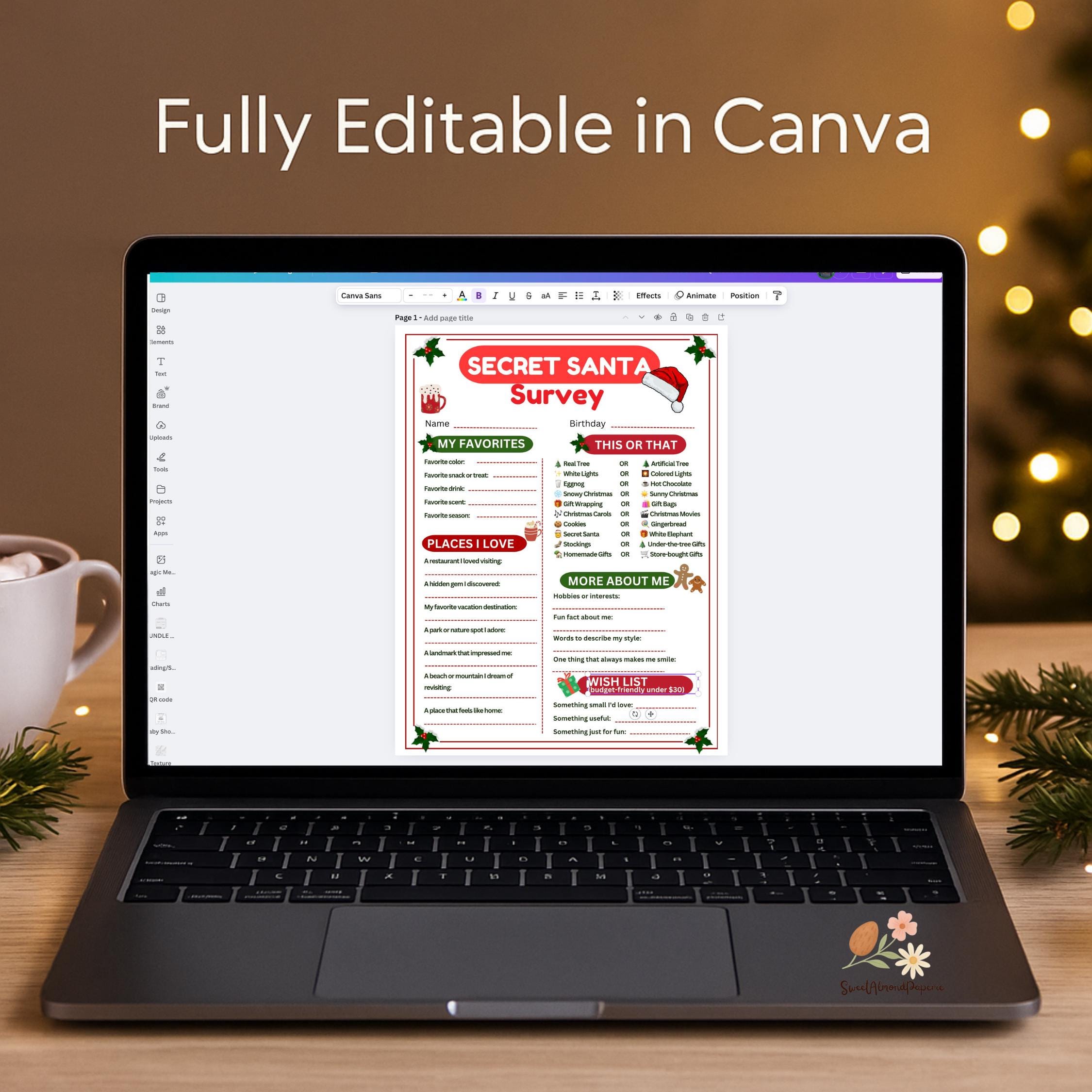 Secret Santa Survey & Name Tags Bundle | Printable Gift Exchange (PDF ...