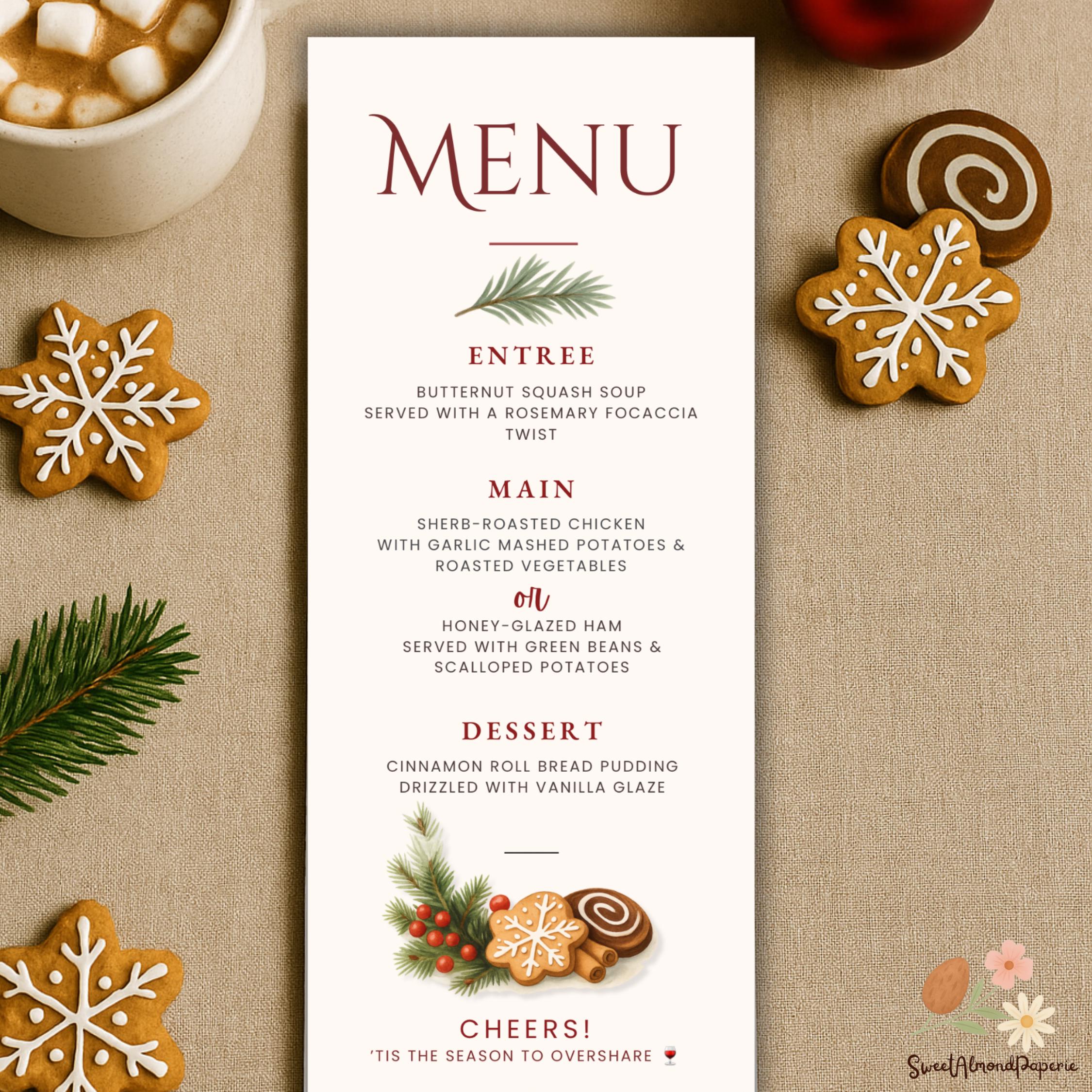 Christmas Dinner Menu Template | Festive Holiday Table (digital ...