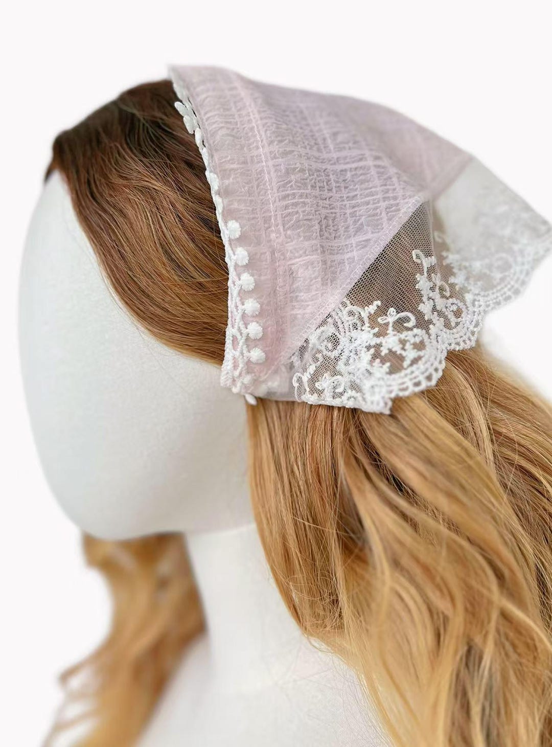 Lace Triangle Head Scarf Headband, French Bridal Headpiece, Sheer Lace ...