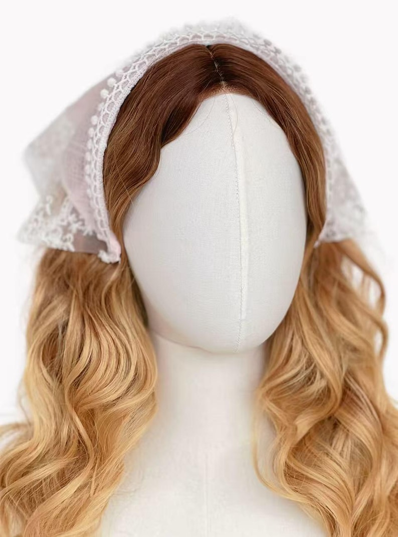Lace Triangle Head Scarf Headband, French Bridal Headpiece, Sheer Lace ...