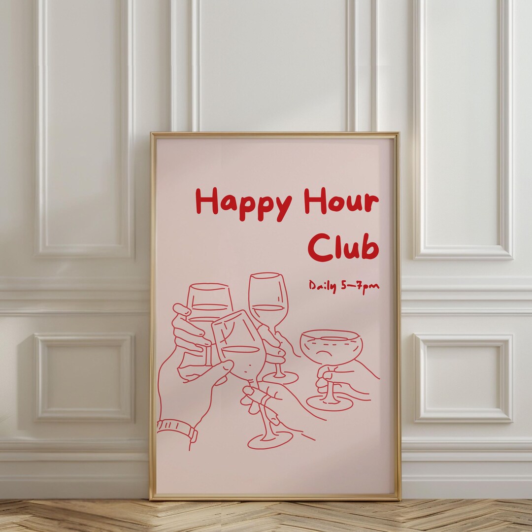 Happy Hour Club Digital Print – Printable Wall Art, Minimalist, Euro ...