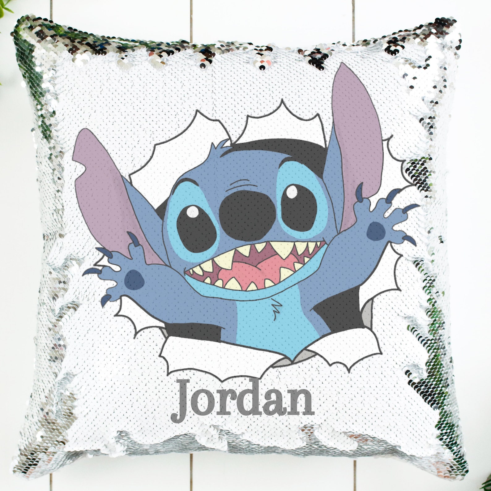 Stitch Pillow Case, Disney Cushion Cover, Disney Fan Art Pillow, Sequin ...