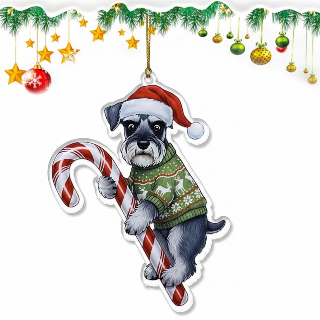 Schnauzer Dog Hugging Candy Cane Tree Christmas Ornament, Schnauzer Dog ...