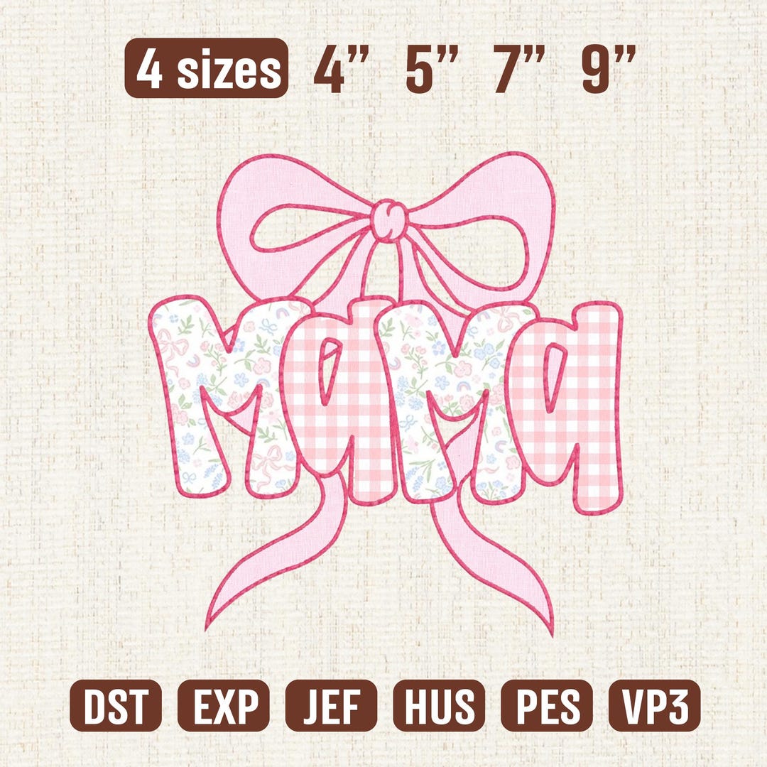 Mama Appliqué Embroidery Design, Coquette Bow Mom Embroidery File ...