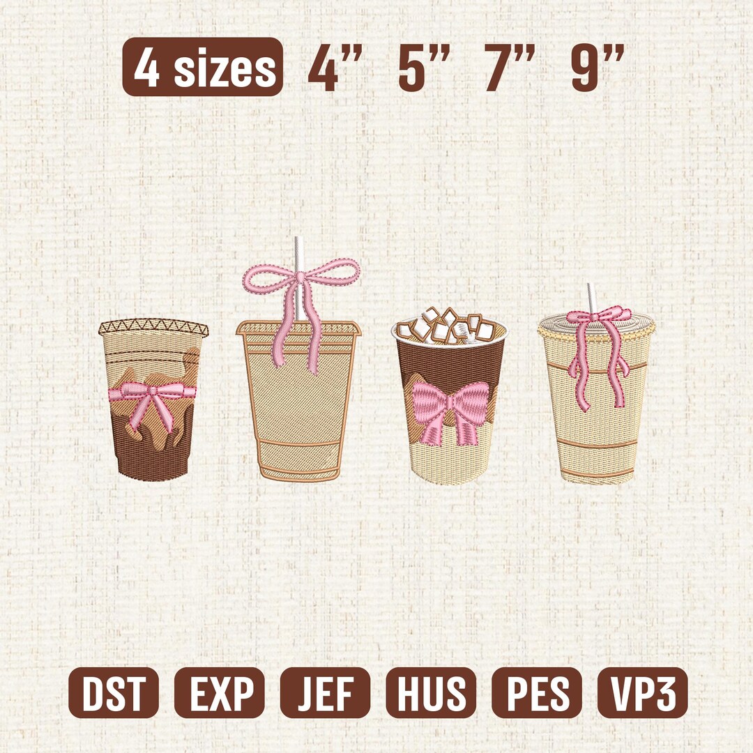 Coquette Iced Coffee Embroidery Design, Coffee Cup Embroidery File ...