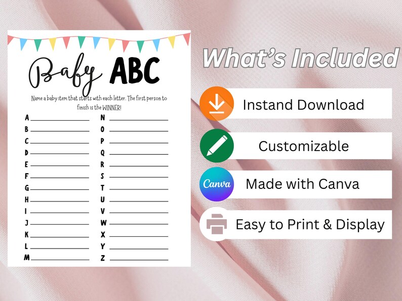 Baby Shower ABC Game • Printable Alphabet Game (2 Sizes) - Etsy