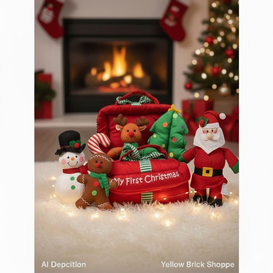 MY FIRST CHRISTMAS Baby Toddler Plush Carry Along Toys in Bag 7 Piece ...