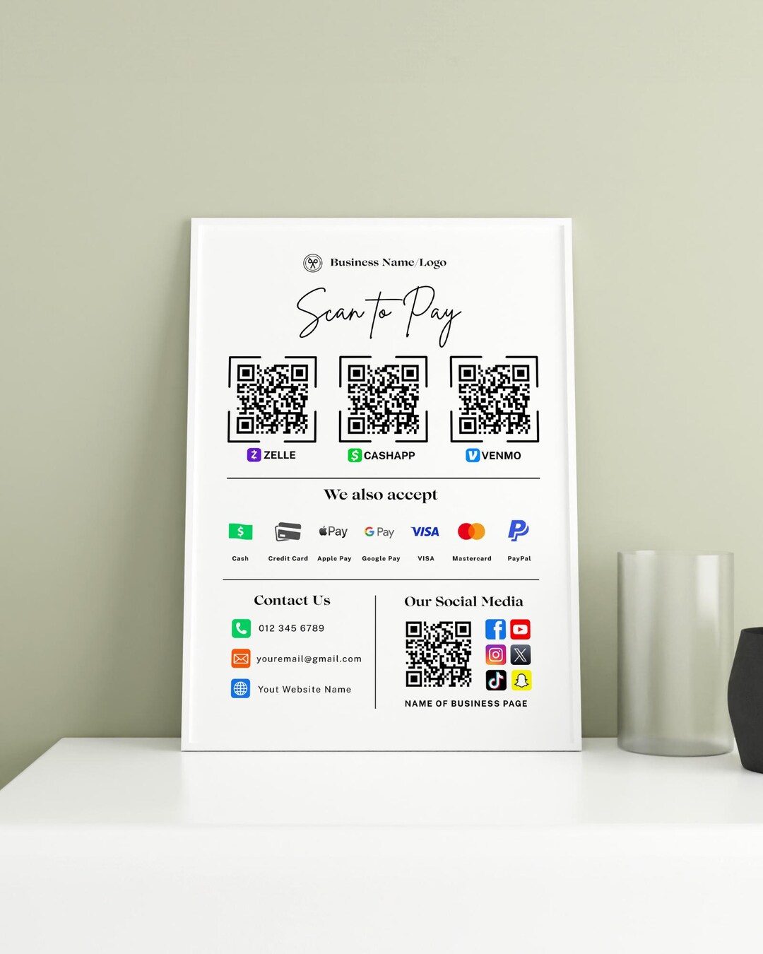 Panneau QR Code Scan to Pay : modèle Canva modifiable, format A4 ...