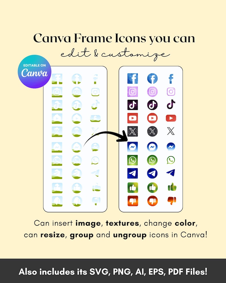 Canva Icons (svg, AI, EPS, Png, Pdf & Canva Icon Frames) Bundle ...