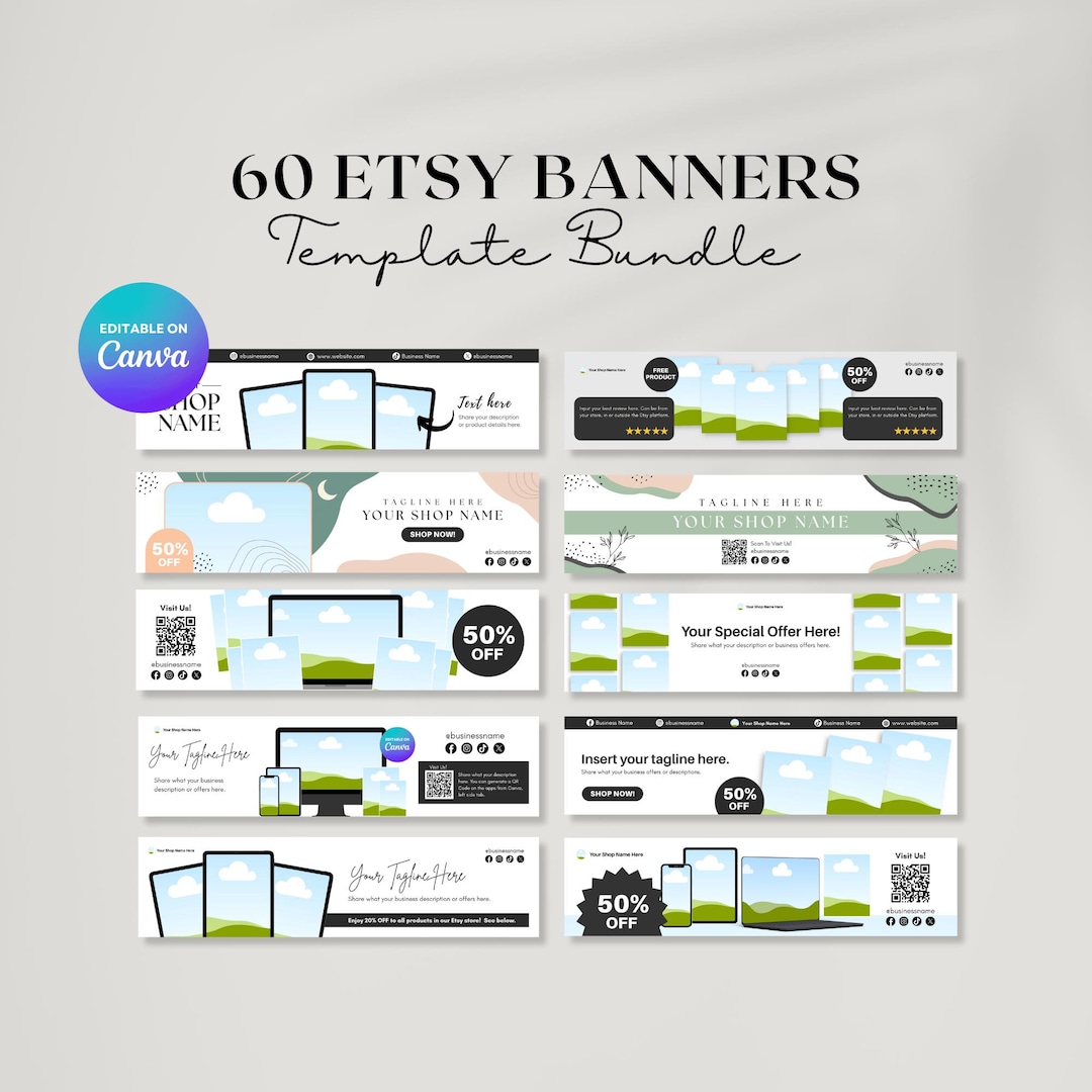 60 Etsy Shop Banners Template Bundle | Editable Banner Template Canva ...