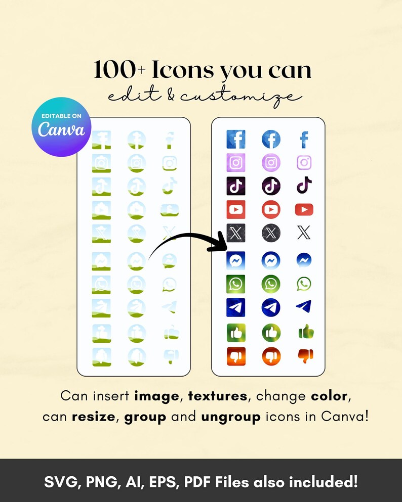 Canva Icons (svg, AI, EPS, Png, Pdf and Canva Icon Frames) Bundle ...