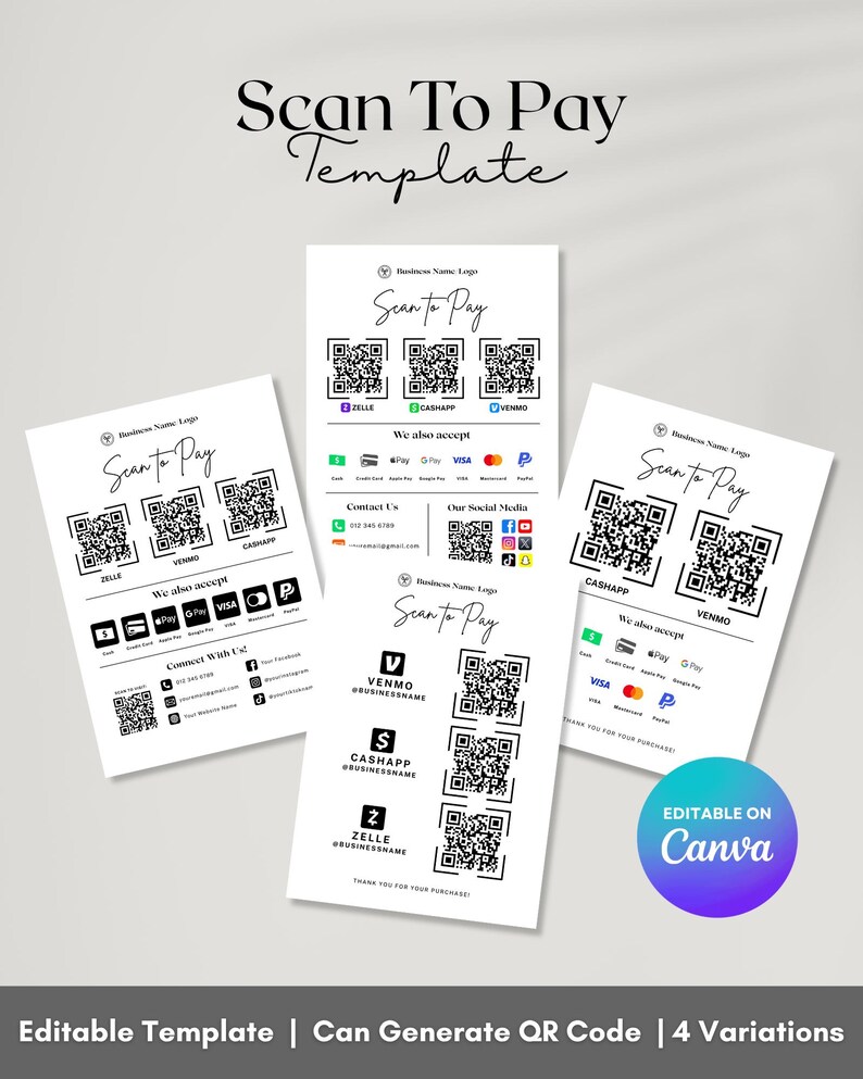 Scan to Pay Sign Template Bundle | 4 Editable A4 Designs + 200 Free ...