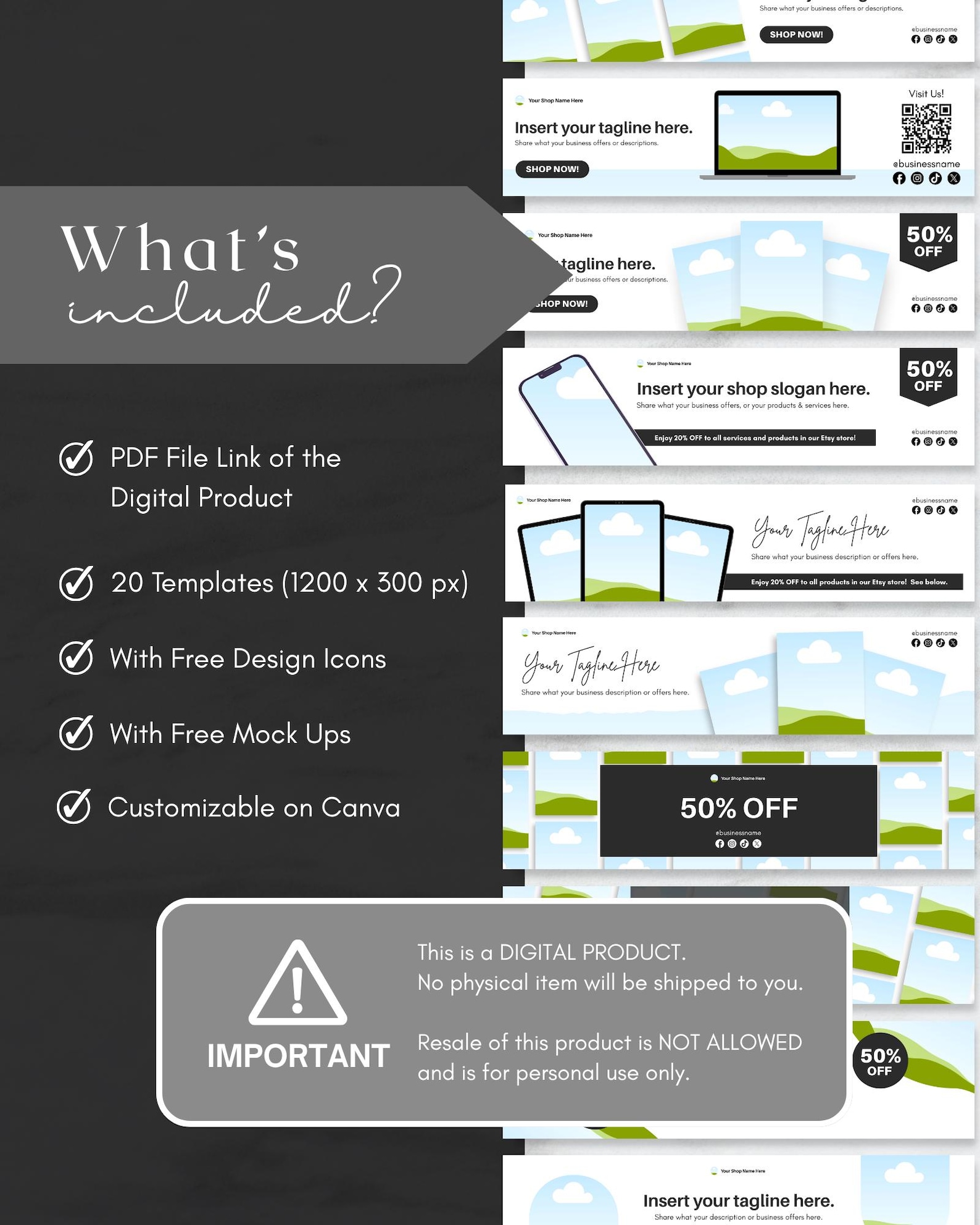 20 Etsy Shop Banners Template Bundle | Editable Canva Cover Photo ...