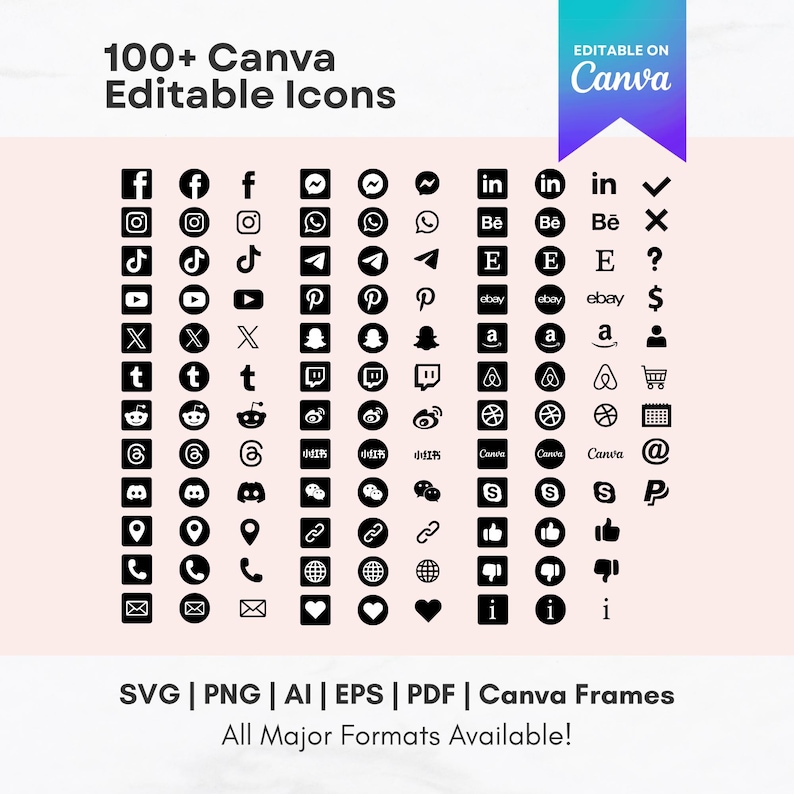 Canva Icons (svg, AI, EPS, Png, Pdf and Canva Icon Frames) Bundle ...