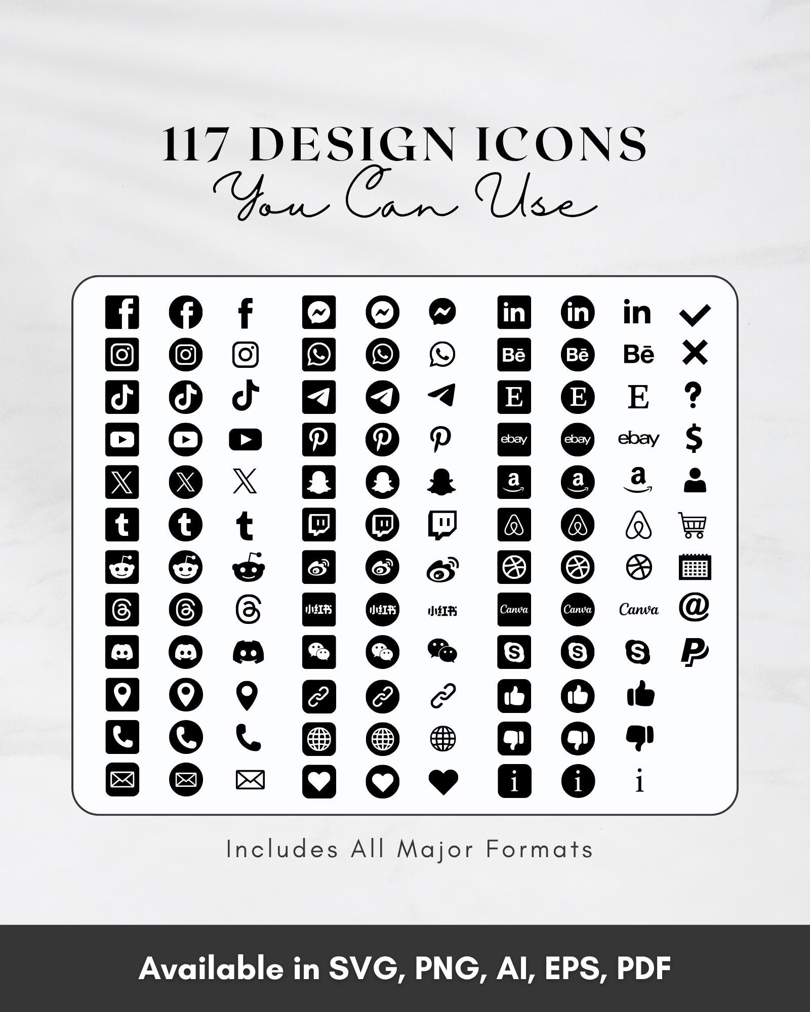 Vector Icons (svg, AI, EPS, Png, Pdf) Black & White Bundle | Social ...