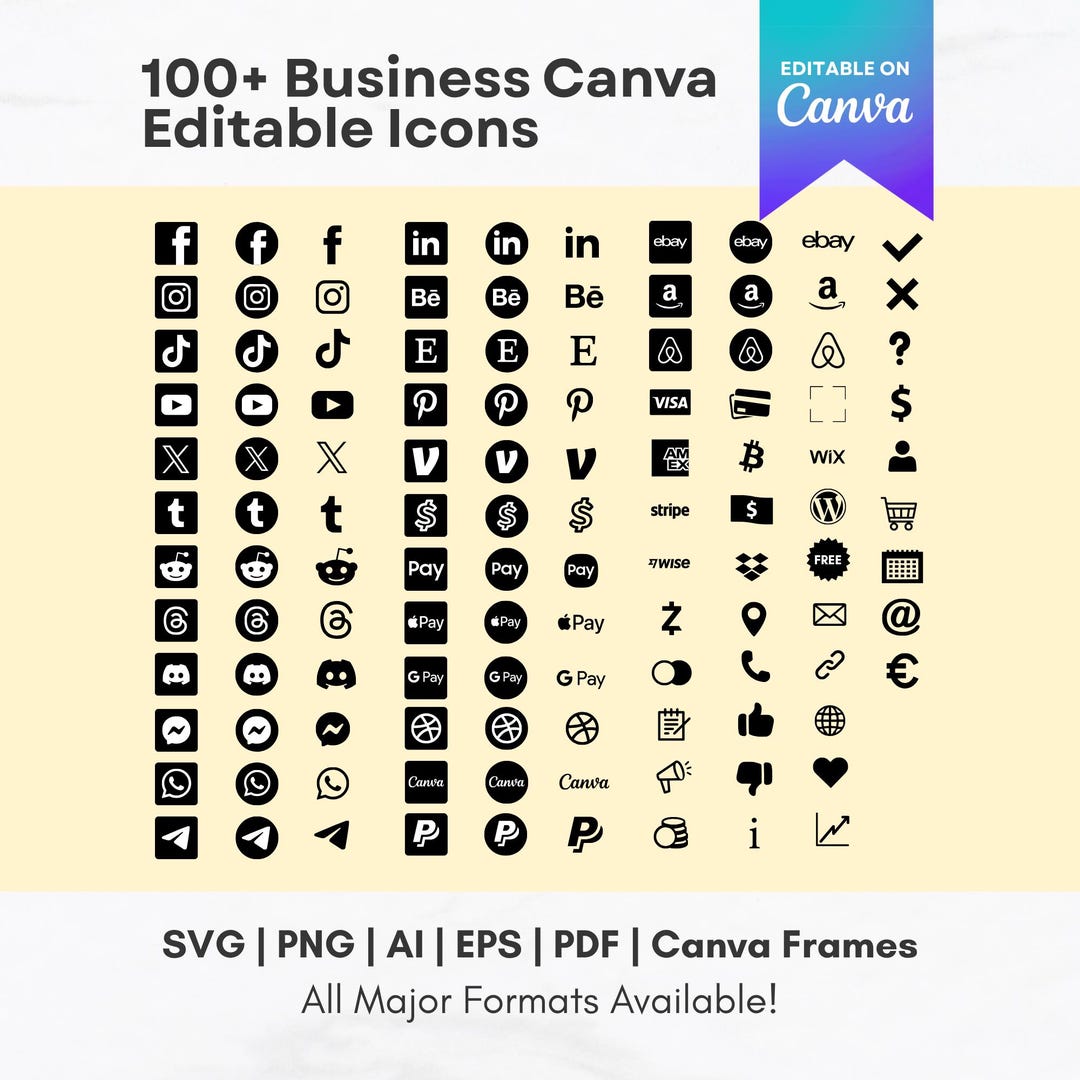 Canva Icons (svg, AI, EPS, Png, Pdf and Canva Icon Frames) Bundle ...