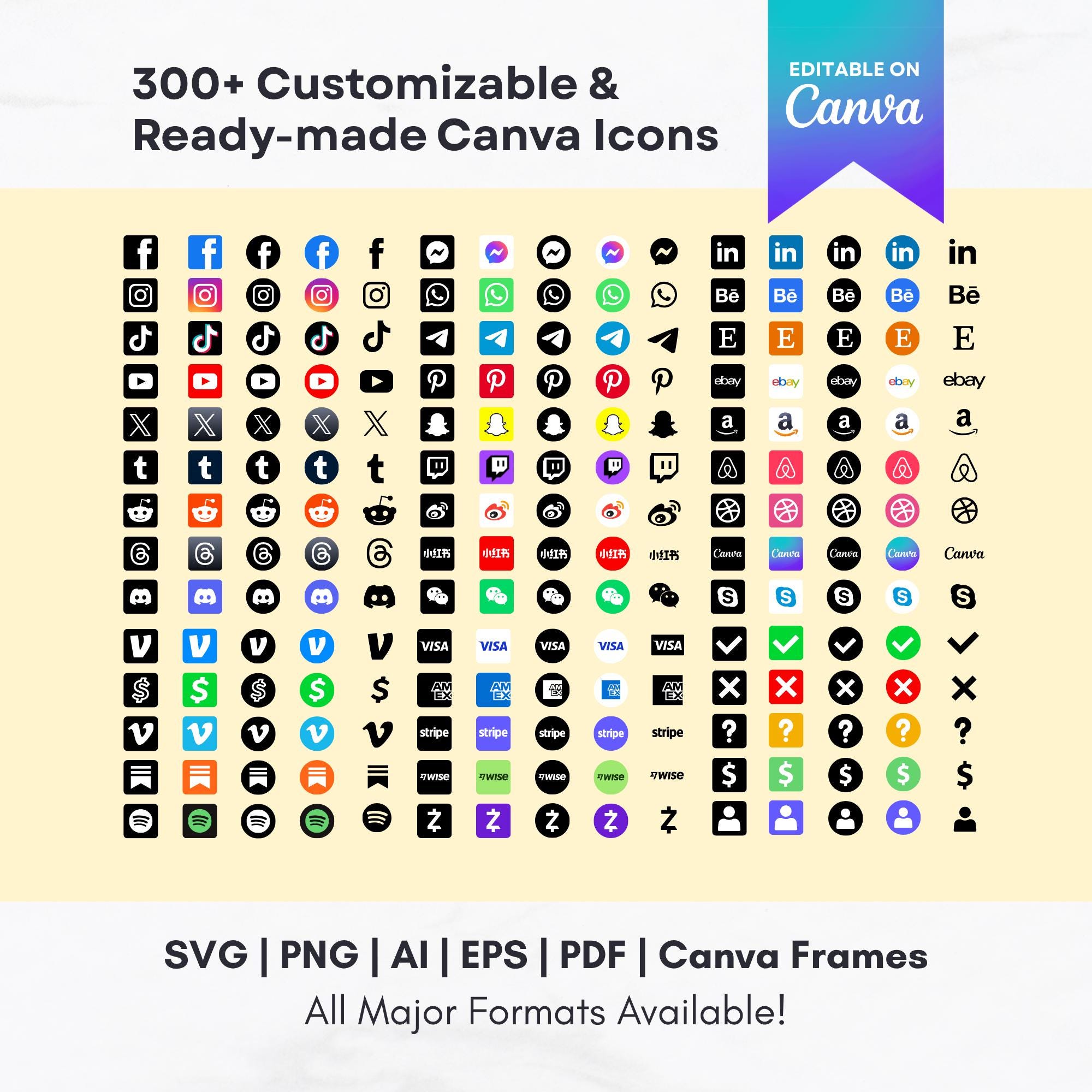 Canva Icons (svg, AI, EPS, Png, Pdf & Canva Icon Frames) Bundle ...