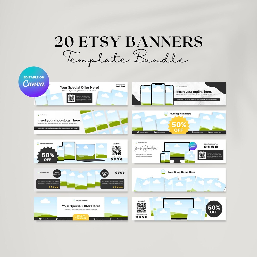 20 Etsy Shop Banners Template Bundle | Editable Banner Template Canva ...
