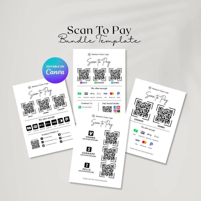 Scan to Pay Sign Template Bundle | 4 Editable A4 Designs + 200 Free ...