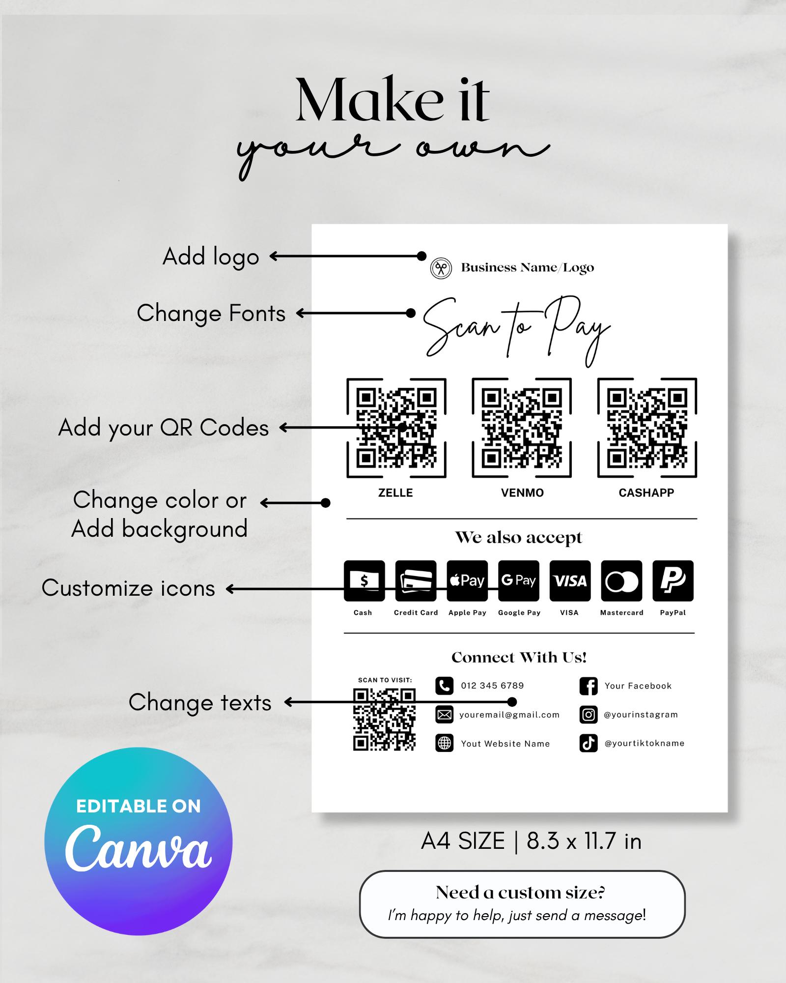 Scan to Pay Sign Template Bundle | 4 Editable A4 Designs + 200 Free ...