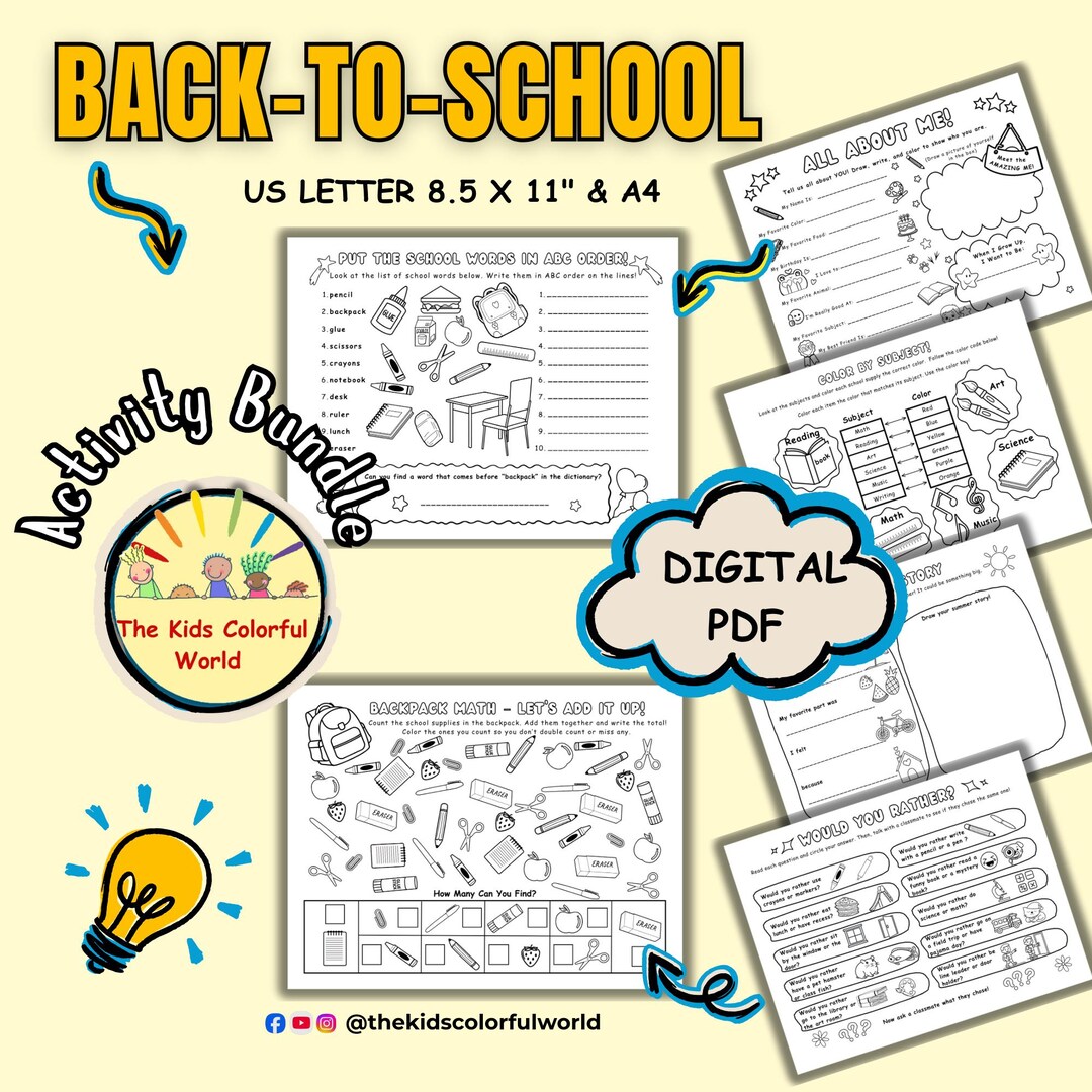 Back to School Activity Bundle, Printable Games & Coloring Pages, (PDF ...