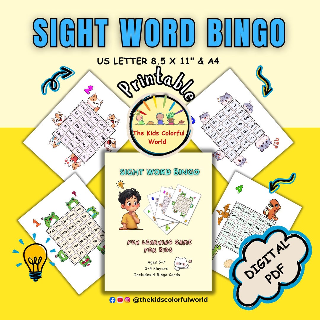 Sight Word Bingo Printable: Fun Learning Game for Kids Ages 5-7 (PDF ...