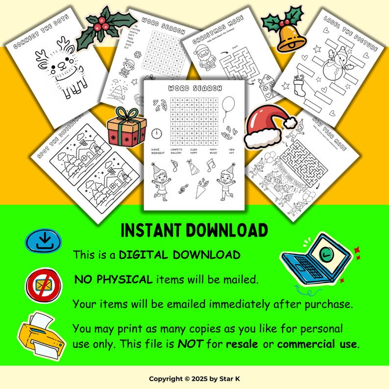 Christmas and New Year Activity and Coloring Pages for Kids Ages 5–8 ...
