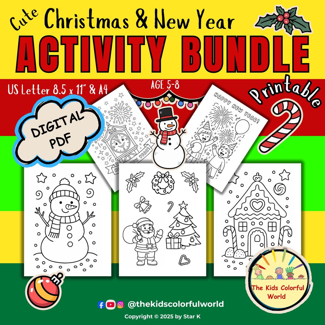 Christmas and New Year Activity and Coloring Pages for Kids Ages 5–8 ...