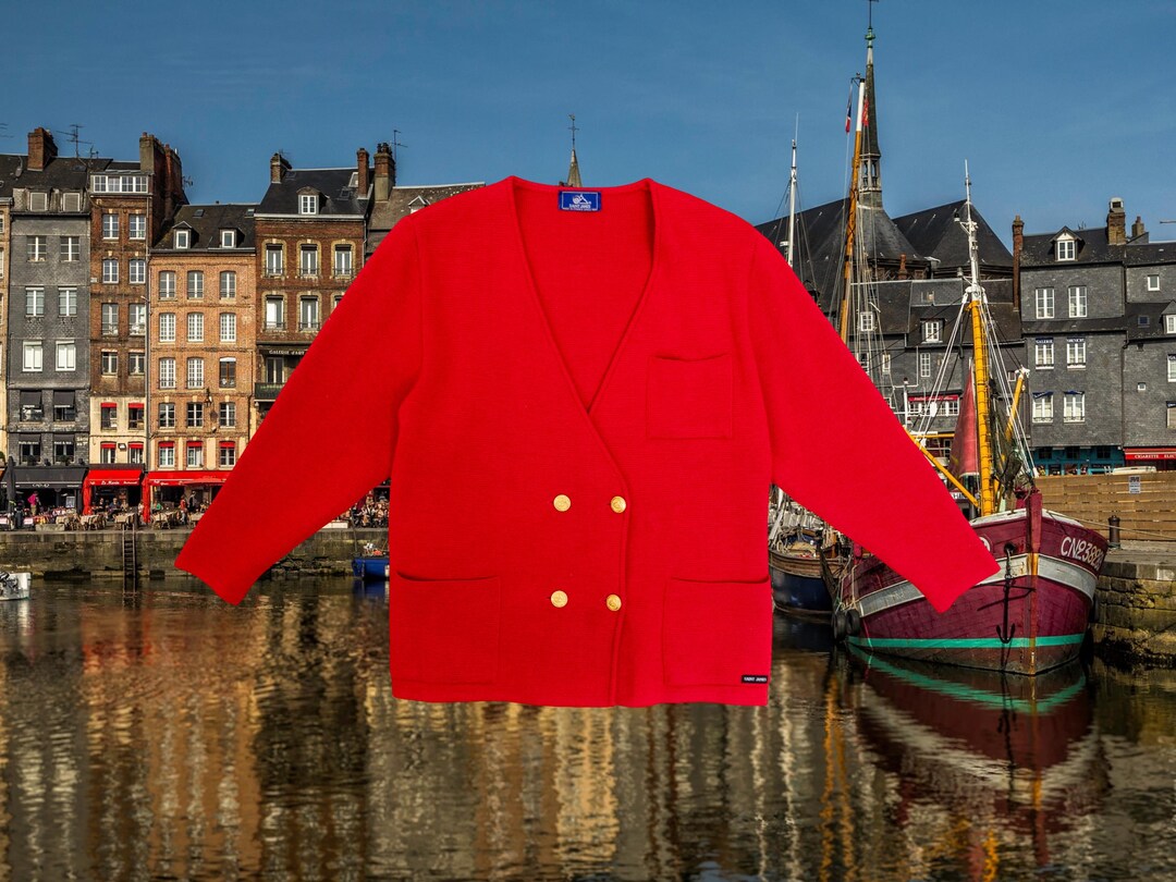 Saint James Pure New Wool Double Breasted Red Cardigan Made in France ...
