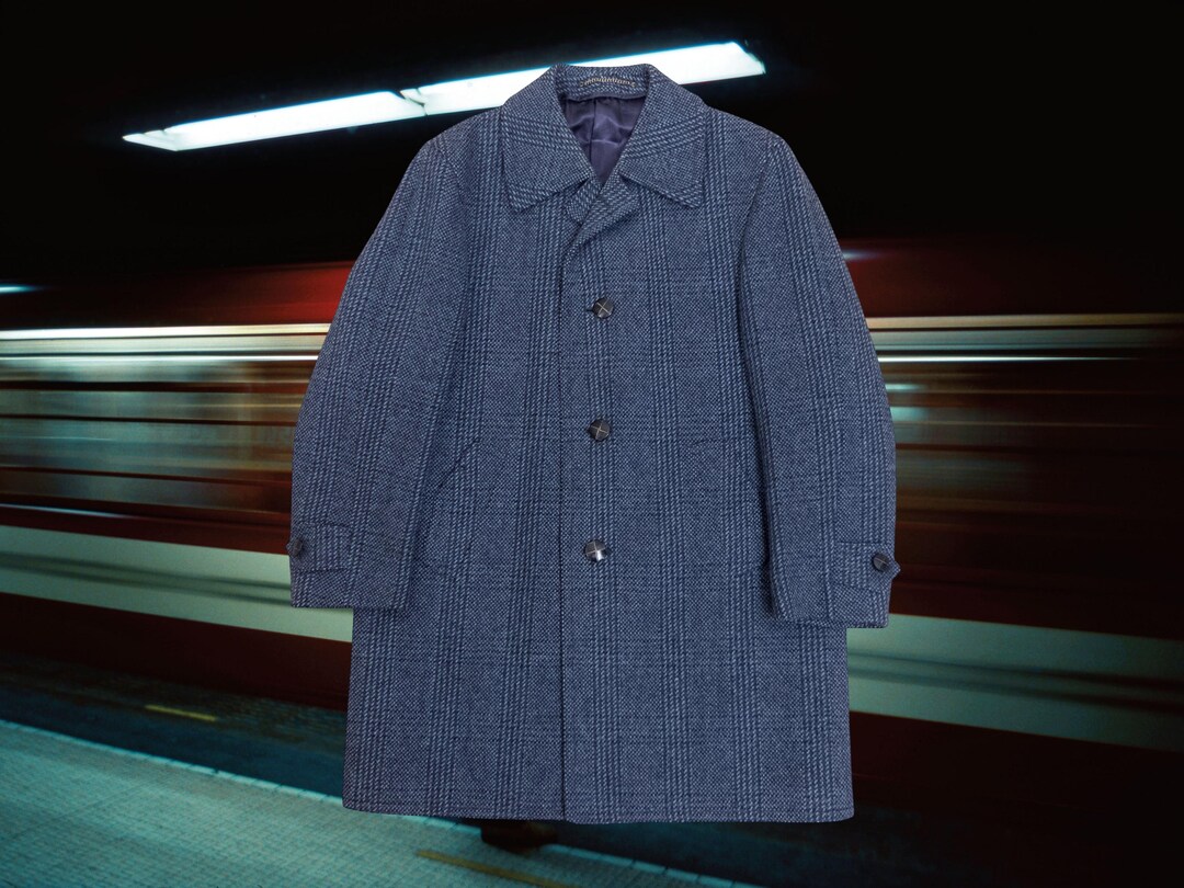 Pure New Wool Stritzel Tweed Blue Overcheck Coat 70s Men L - Etsy