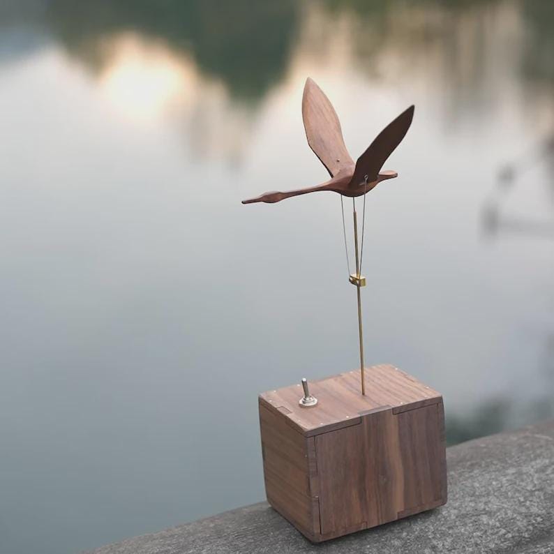 Flying Bird Automata: Handcrafted Walnut Wood Kinetic Art Music Box - Etsy