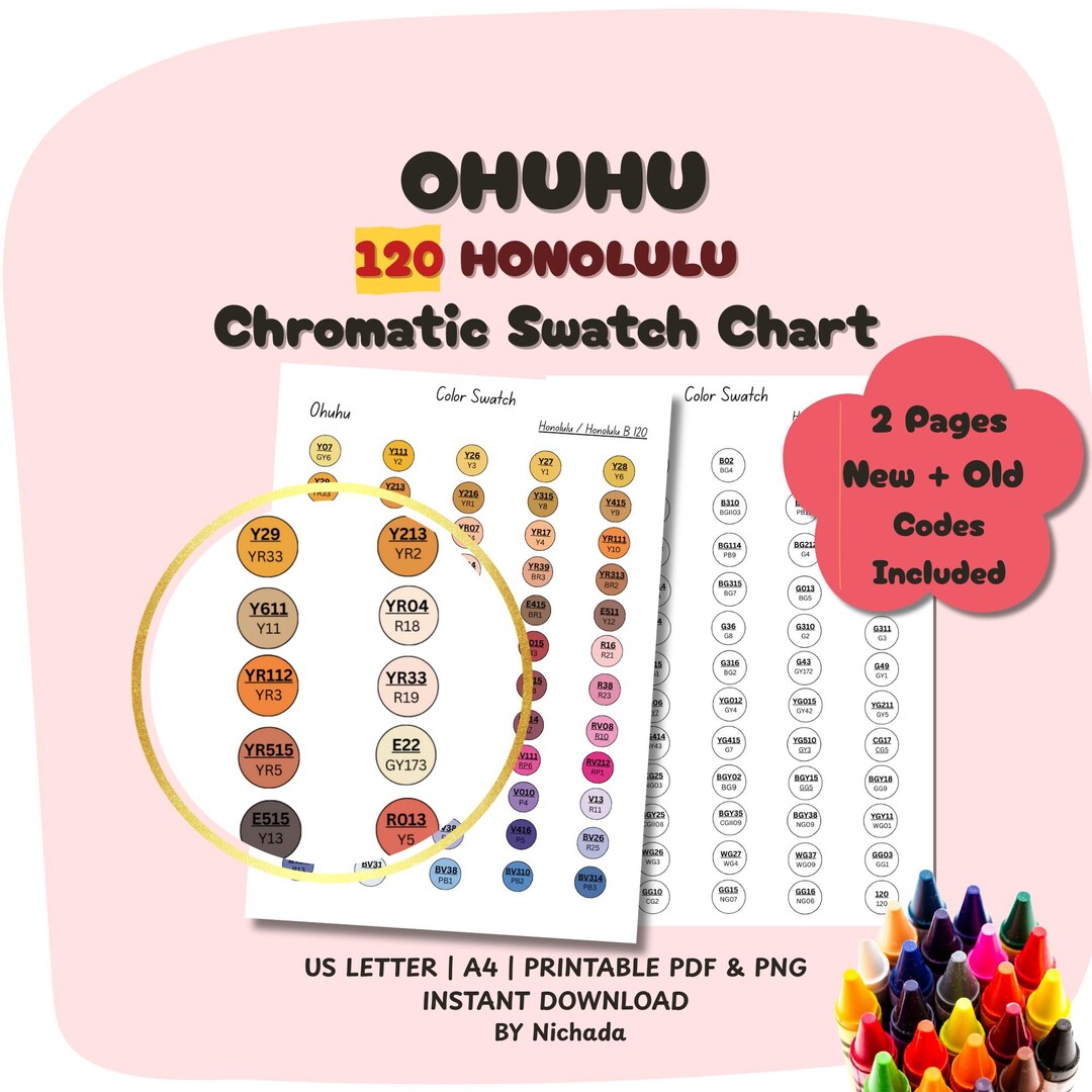 Ohuhu 120 Color Swatch Chart Printable |honolulu Marker Chromatic Chart ...