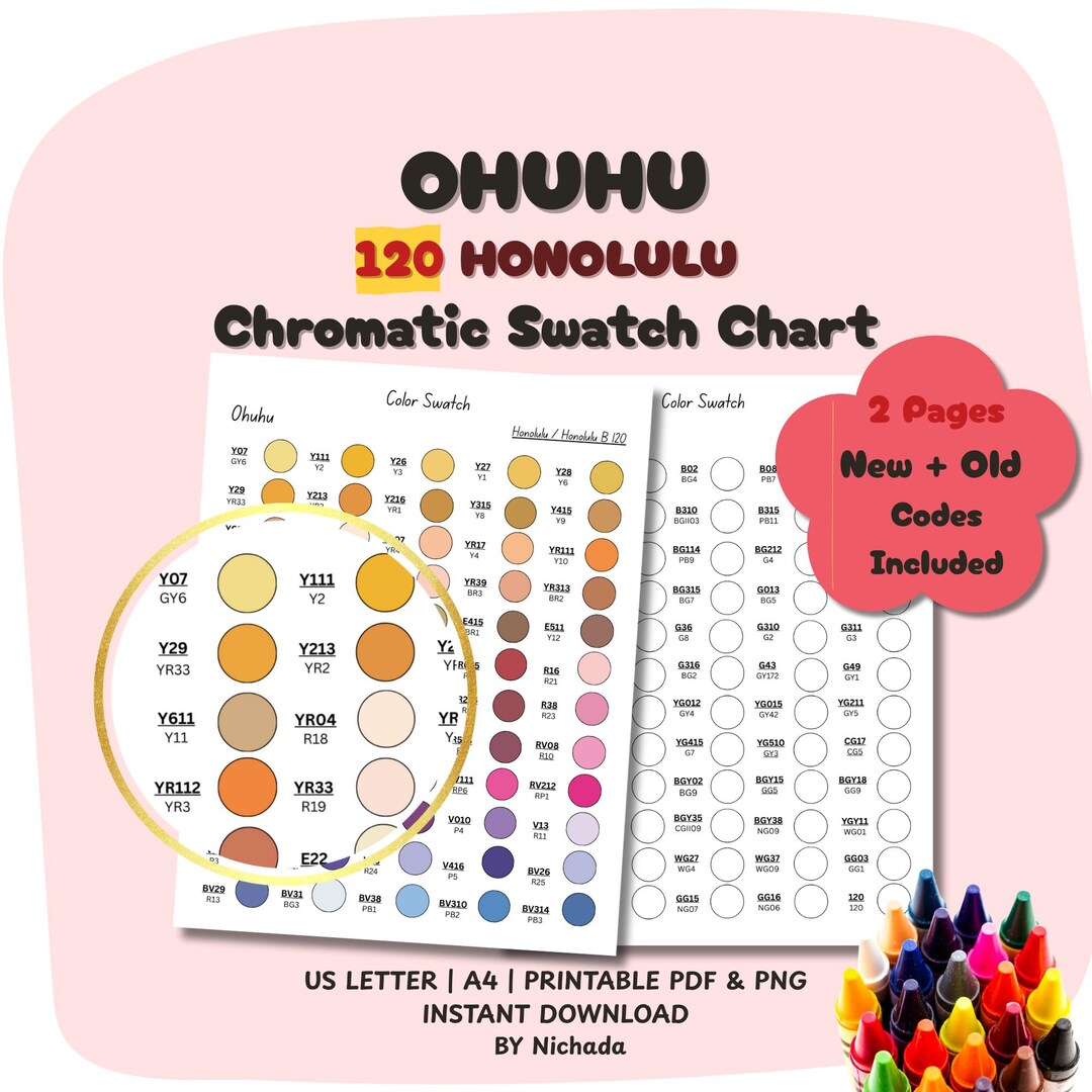 Ohuhu 120 Color Swatch Chart Printable | Honolulu Marker Chromatic ...