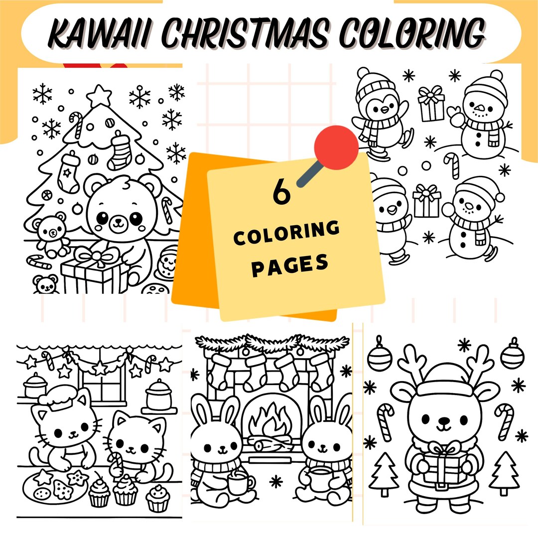 Kawaii Christmas Coloring Page for Kids | Printable Animal Sheet (PDF ...