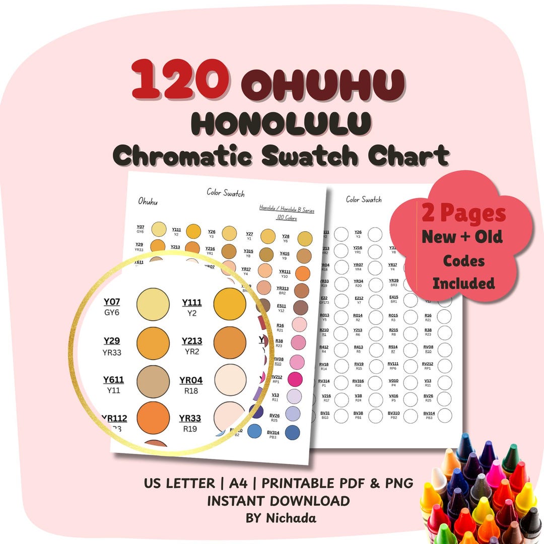 Ohuhu 120 Color Swatch Chart | Honolulu Markers, Old + New Codes (PDF ...