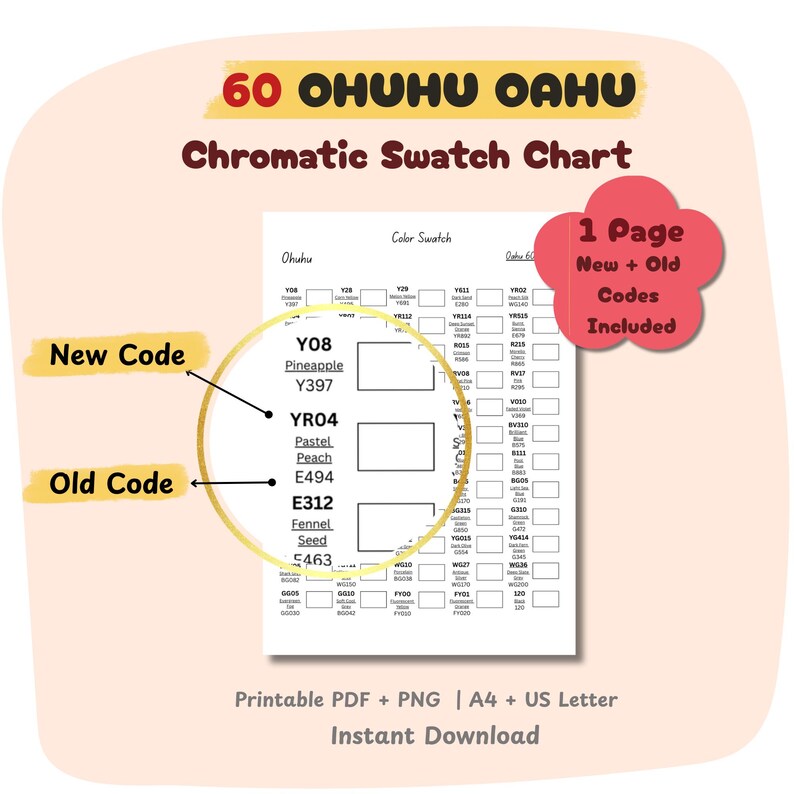 Ohuhu Oahu 60 Colors Swatch Chart (new + Old Codes) (digital Download ...