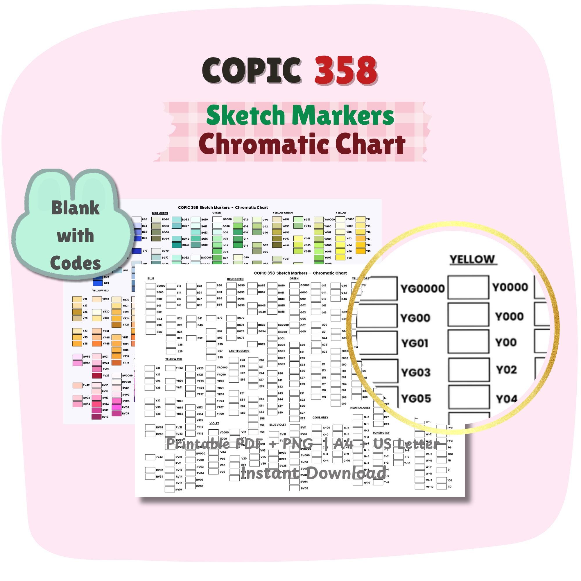 Copic 358 Sketch Marker Chromatic Chart, Pre-filled Blank Swatch Guide ...
