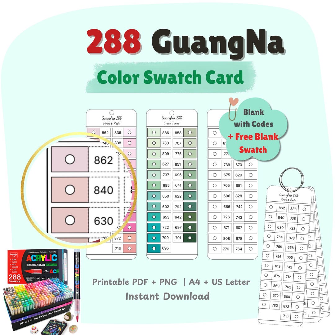 Guangna 288 Color Swatch Chart Blank Printable, Colored Pencil Swatch ...