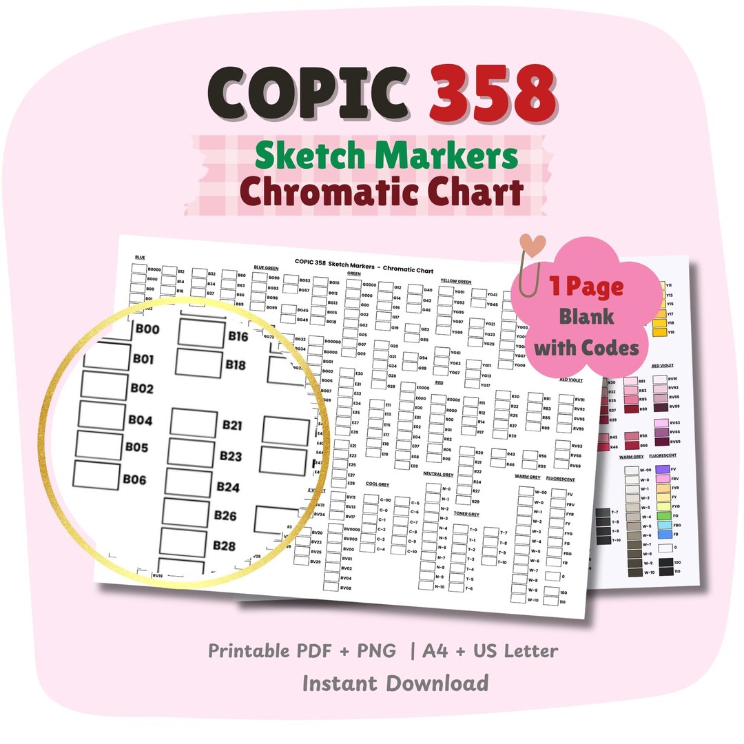 Copic 358 Sketch Markers Color Chart, Blank Swatch Template (PDF) - Etsy