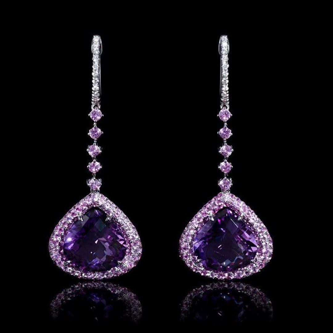 Platinum Earring - 15ct Kunzite 50 Cent Diamond Drop Earrings | Lever ...