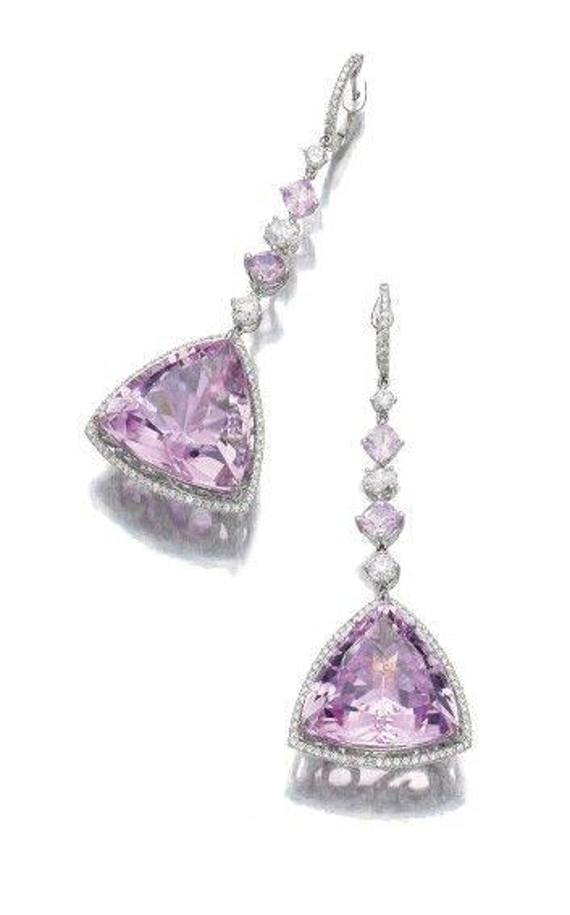 Platinum Earring - 12ct Kunzite 50 Cent Diamond Drop Earrings | Push ...