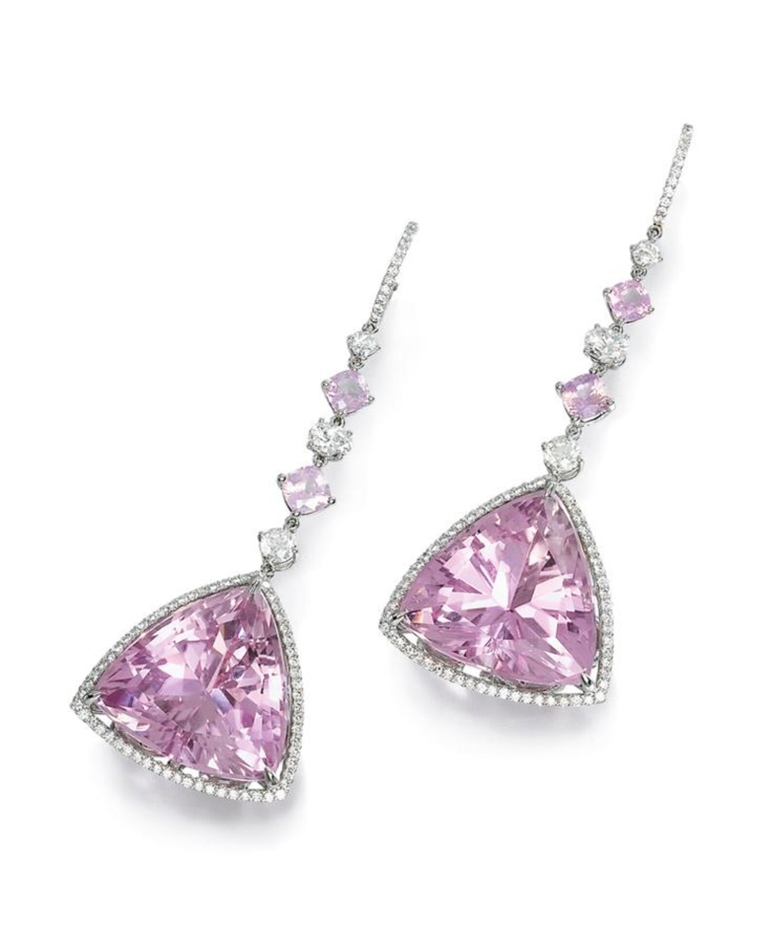 Platinum Earring - 12ct Kunzite 50 Cent Diamond Drop Earrings | Push ...