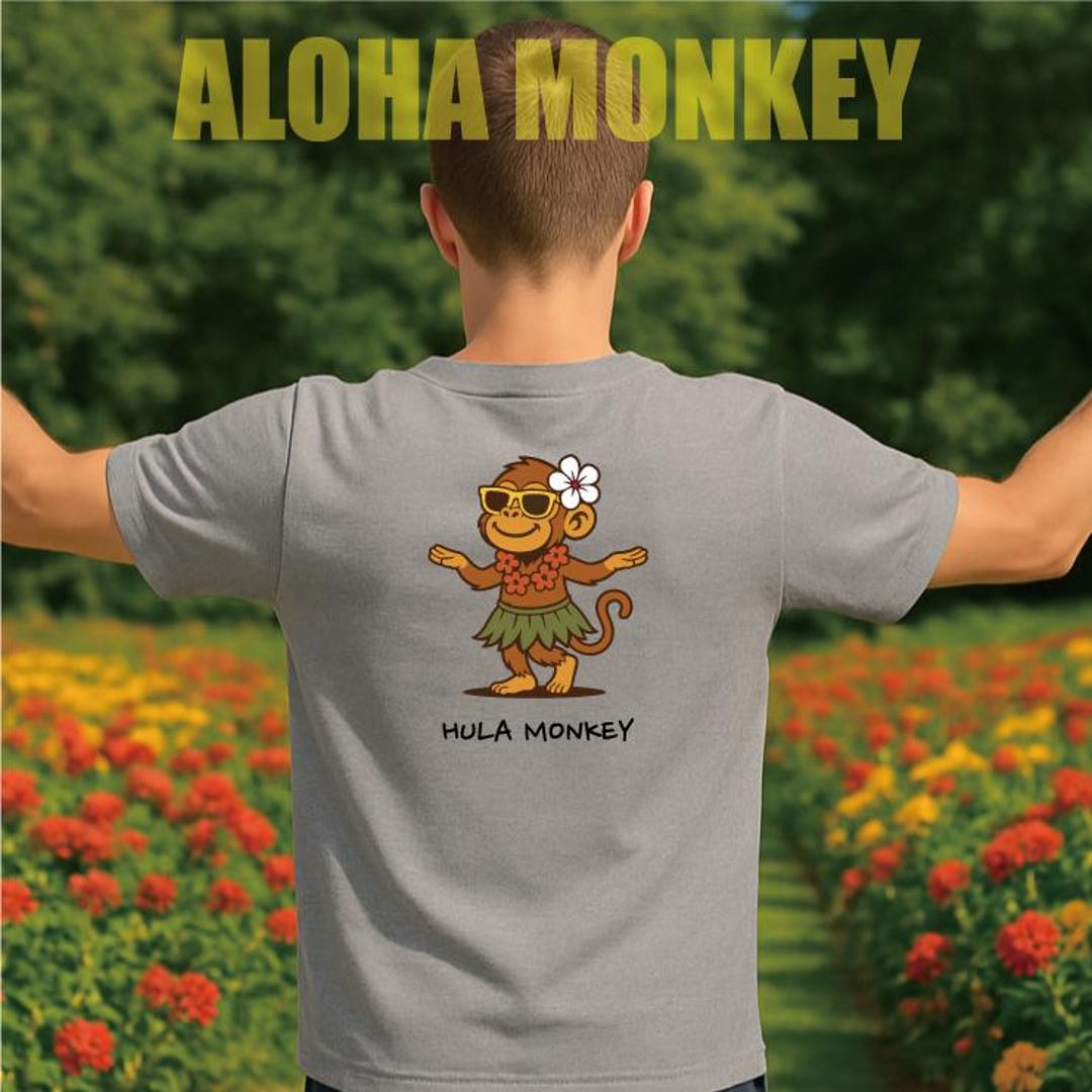 Hula Monkey Unisex Oversized Boxy Tee, Cute Graphic Tee, Summer Vibes ...