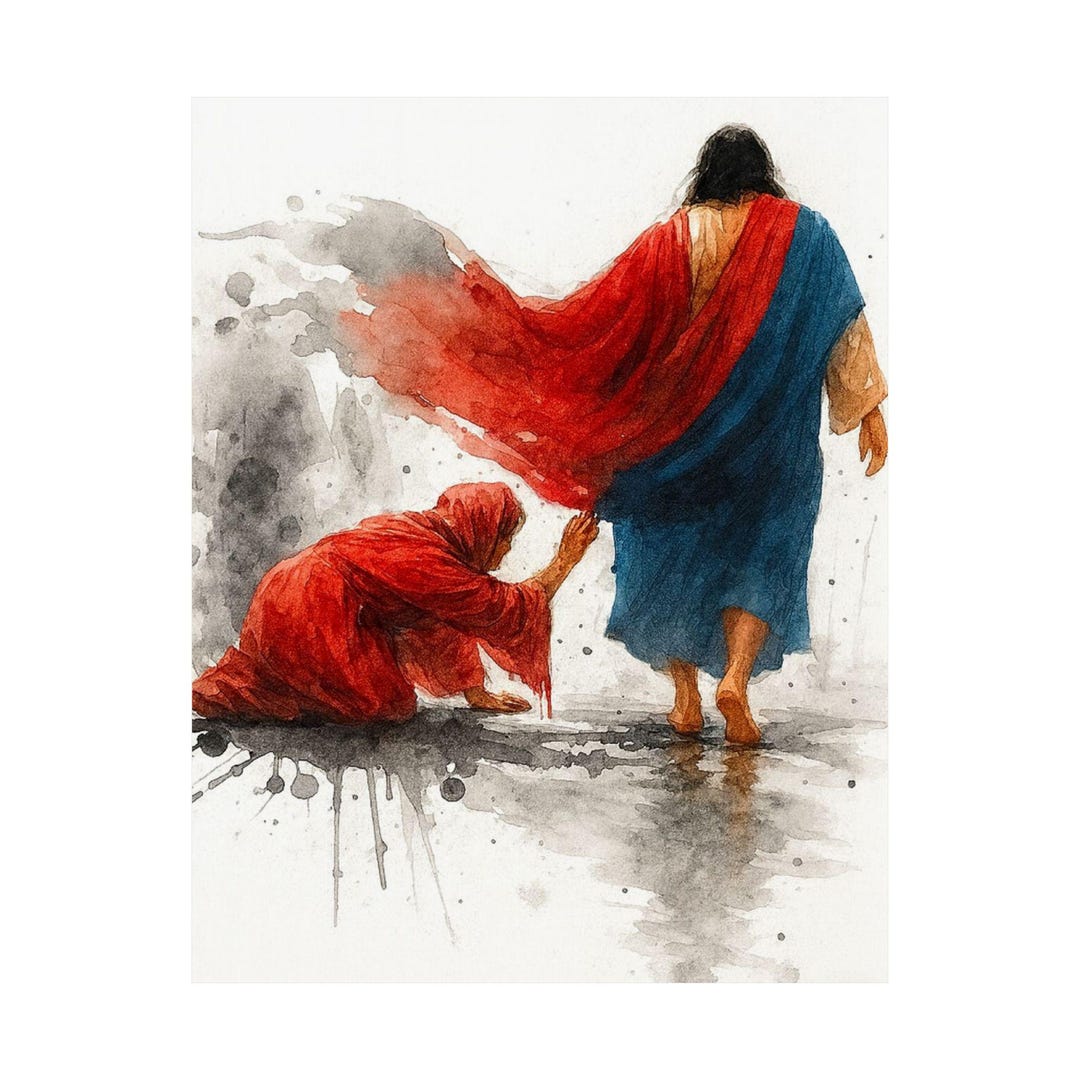 Woman Touching Jesus' Cloak | Touch the Hem of His Garment Art Print ...