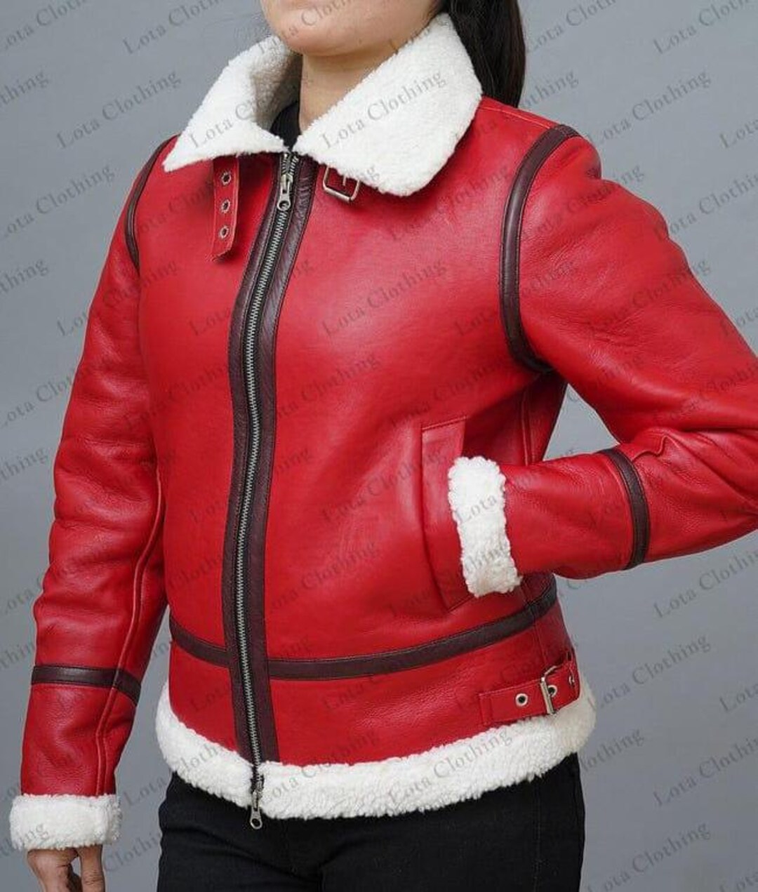 Santa Claus Red Leather Bomber Jacket: Fur Lined Winter Coat - Etsy