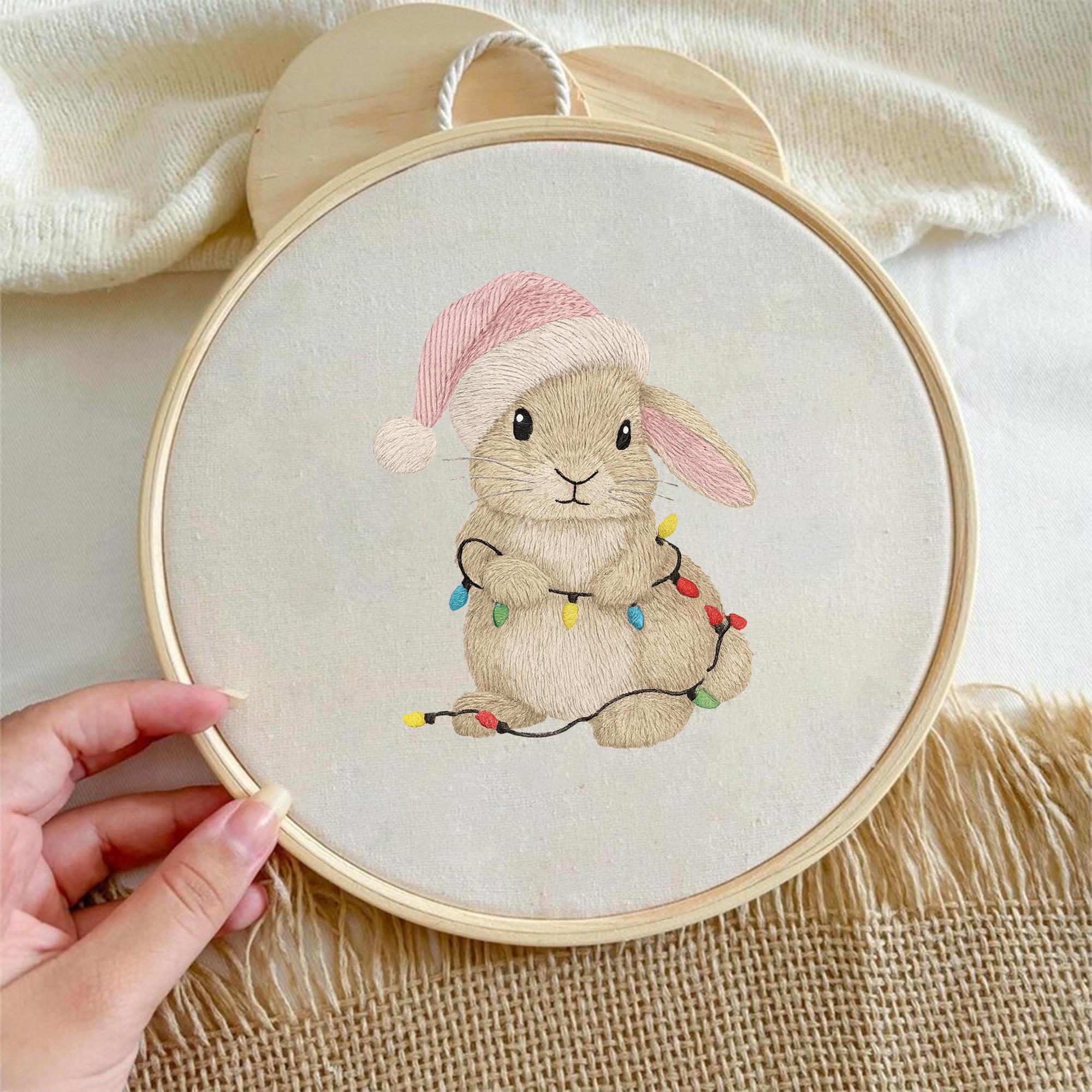 Christmas Rabbit Embroidery Design, Cute Rabbit Embroidery File, Bunny ...