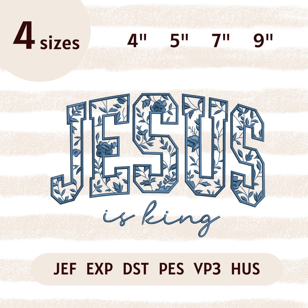 Jesus is King Embroidery Design: Blue Floral Toile De Jouy Christian ...